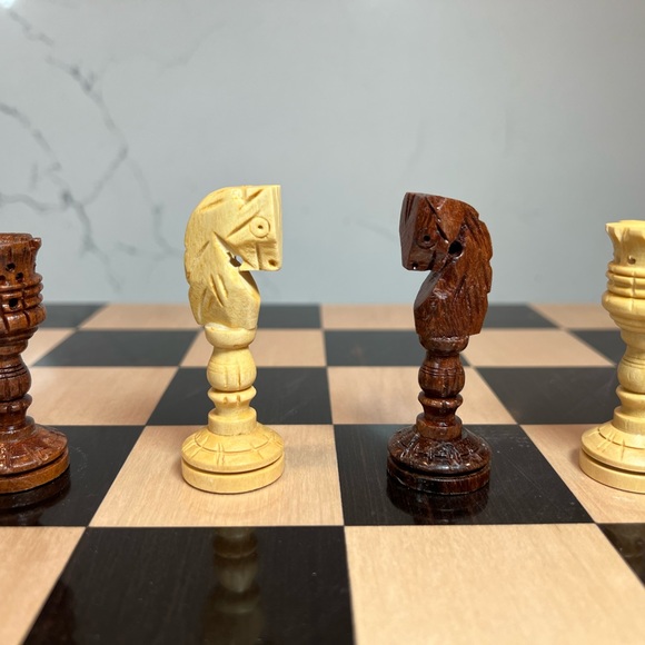 Games | Handmade Lotus Design Wooden Chess Set King 4inch Hand Carved ...